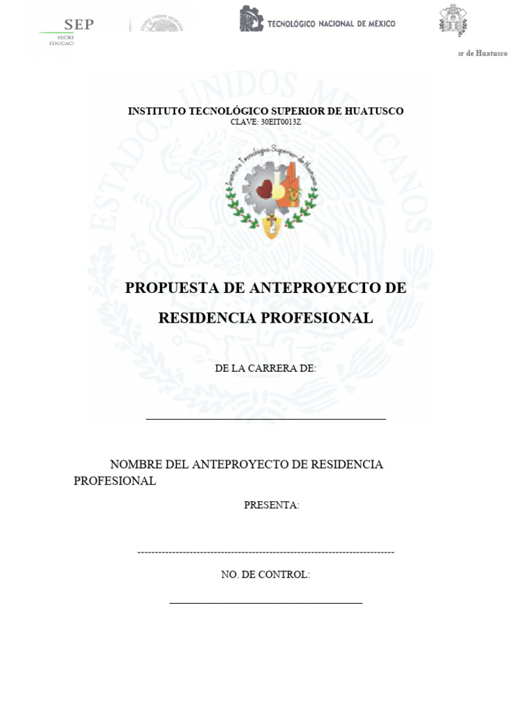 Ejemplo de Portada de Anteproyecto de Residencia Profesional | PDF