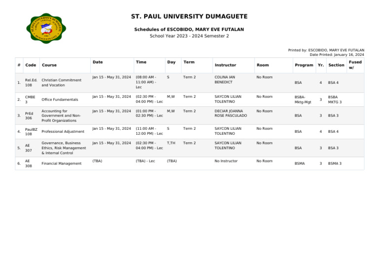 2nd SEM SCHEDULE | PDF