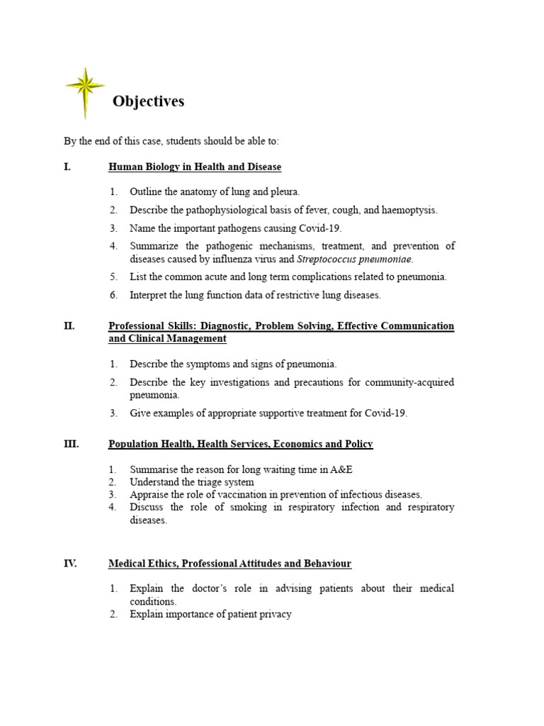 PBL Case Student Version - Objectives | PDF