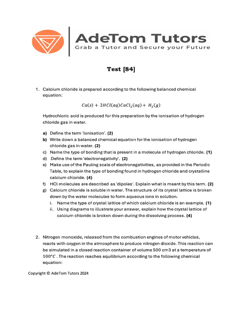 Chemistry Test | PDF