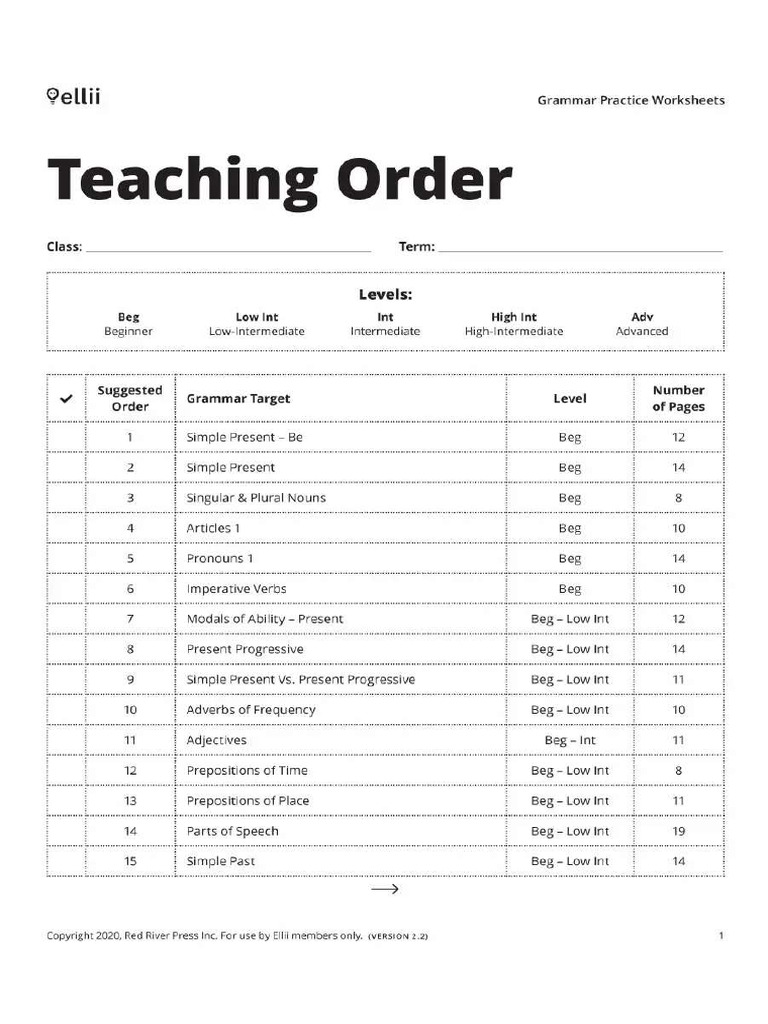 Teaching Order Ellii | PDF