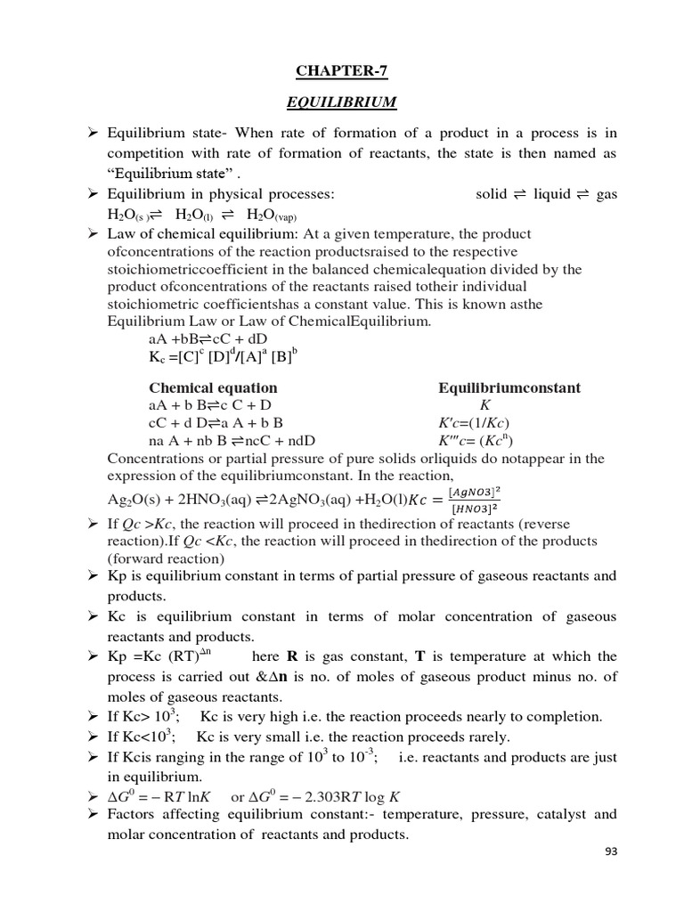 Class11 Chemistry Chapter 7. Equilibrium Part - 1 | PDF | Chemical Equilibrium | Reaction Rate