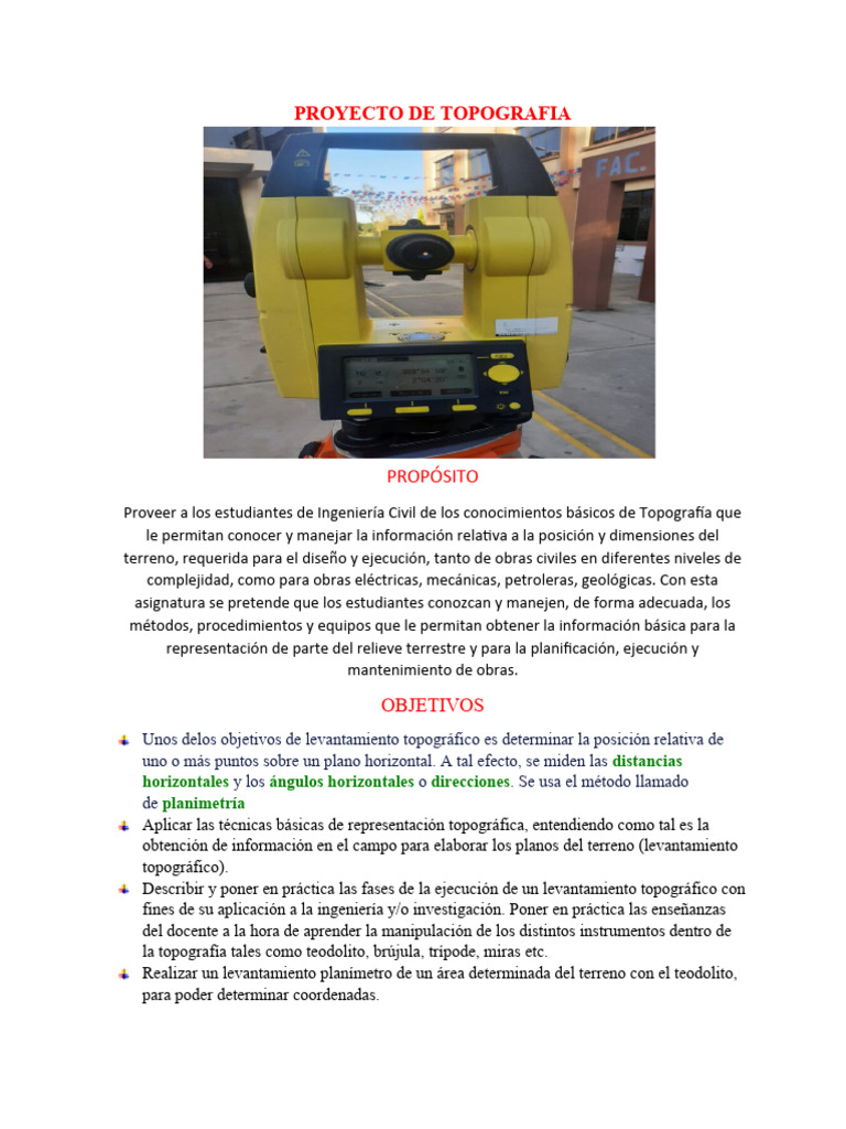 PROYECTO TOPOGRAFIA TEORIA | Descargar gratis PDF | Topografía