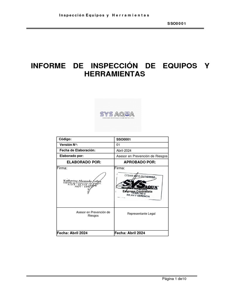 Informe de Inspecciones Equipos y Herramientas - v01 | PDF | Herramientas