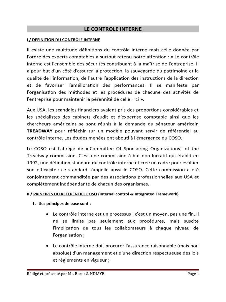 Guide du Contrôle Interne et COSO | PDF | Contrôle interne | Facture