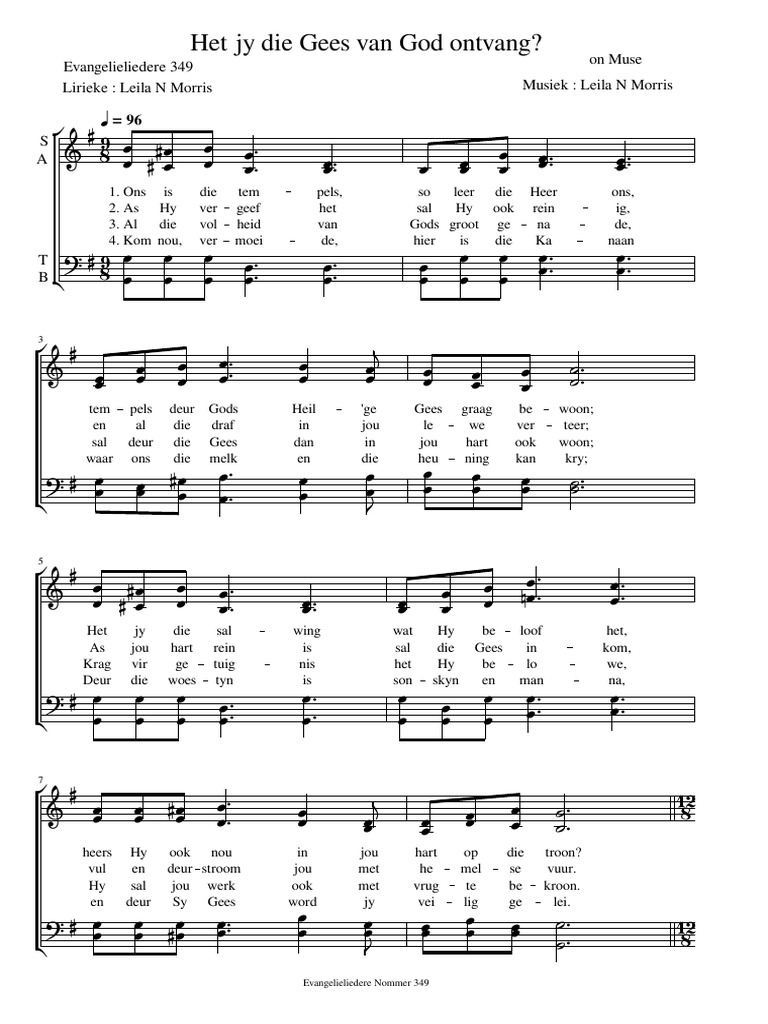 Het Jy Die Gees Van God Ontvang - LN Morris (G) (SATB) (AF) | PDF