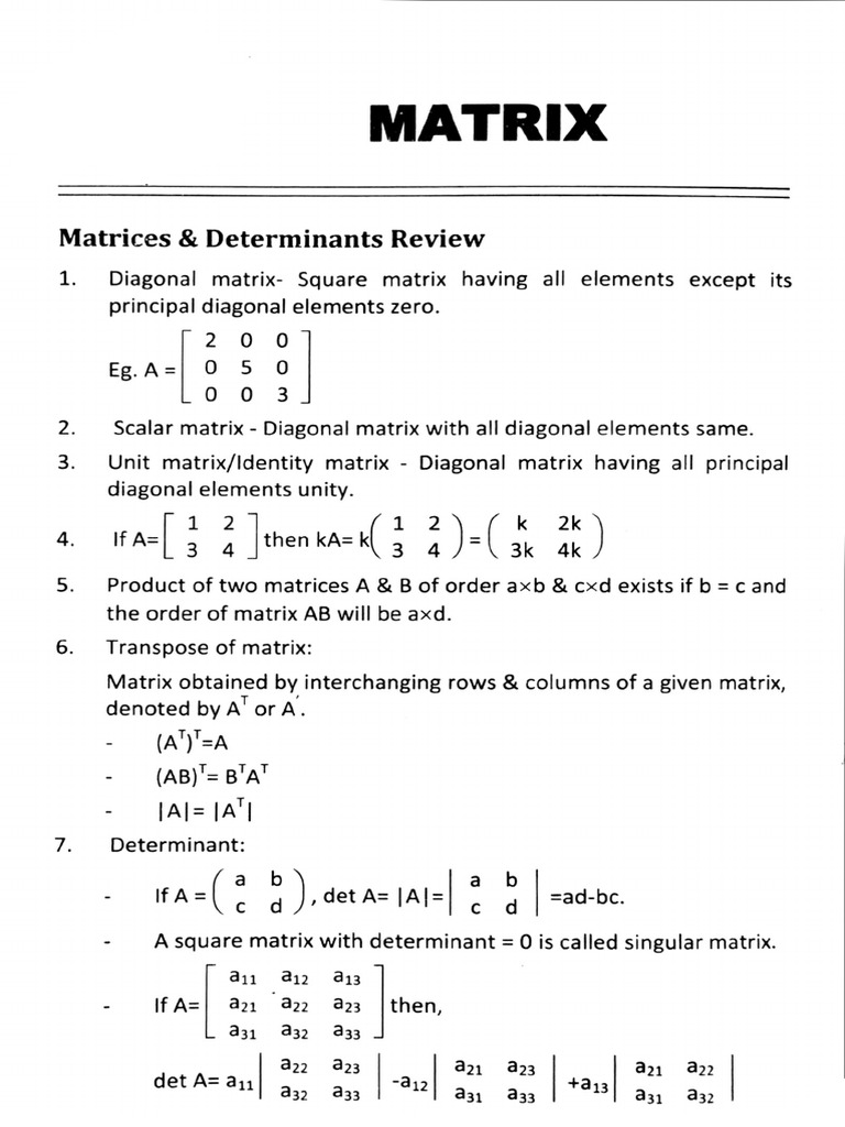Matrix Questions Bridge Course Pdf Matrix Mathematics Determinant