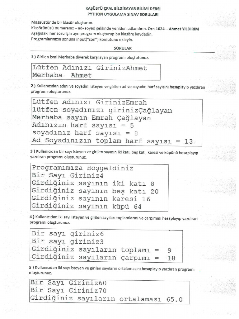 08100122 Python Ornek Sorular | PDF