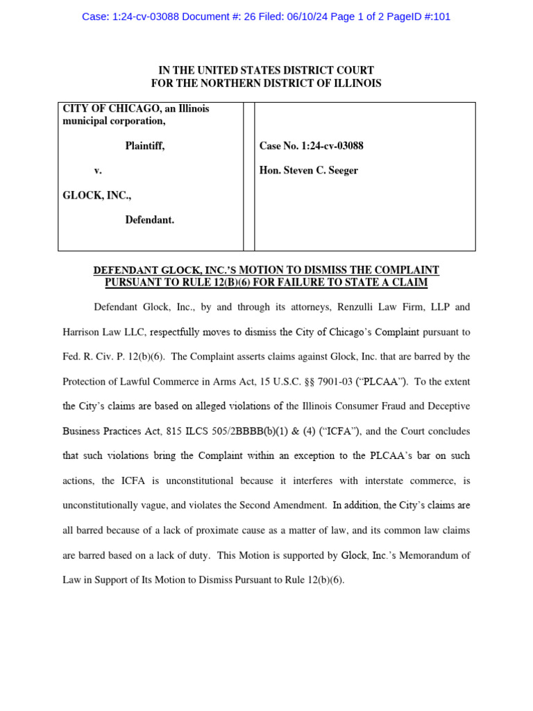 Glock Moves To Dismiss Chicago Lawsuit Over Glock Switch' | PDF ...