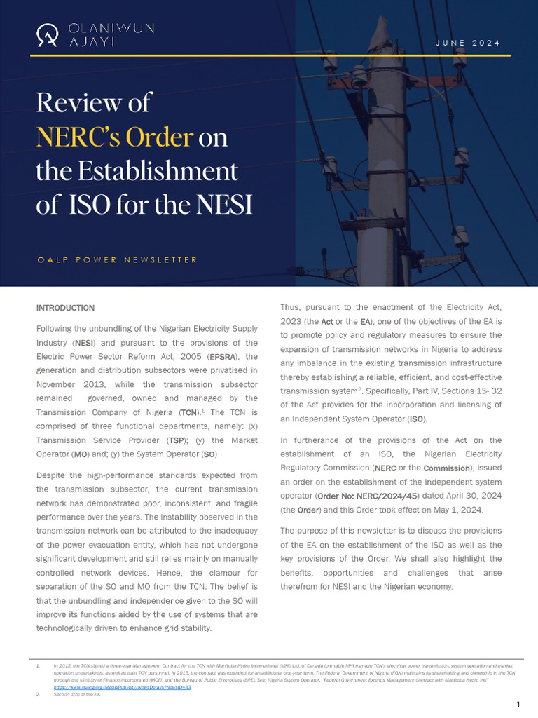 Review of NERC's Order On The Establishment of ISO | PDF | Electrical ...
