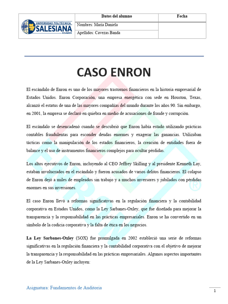 Caso Enron | PDF | Sarbanes-Oxley | Enron
