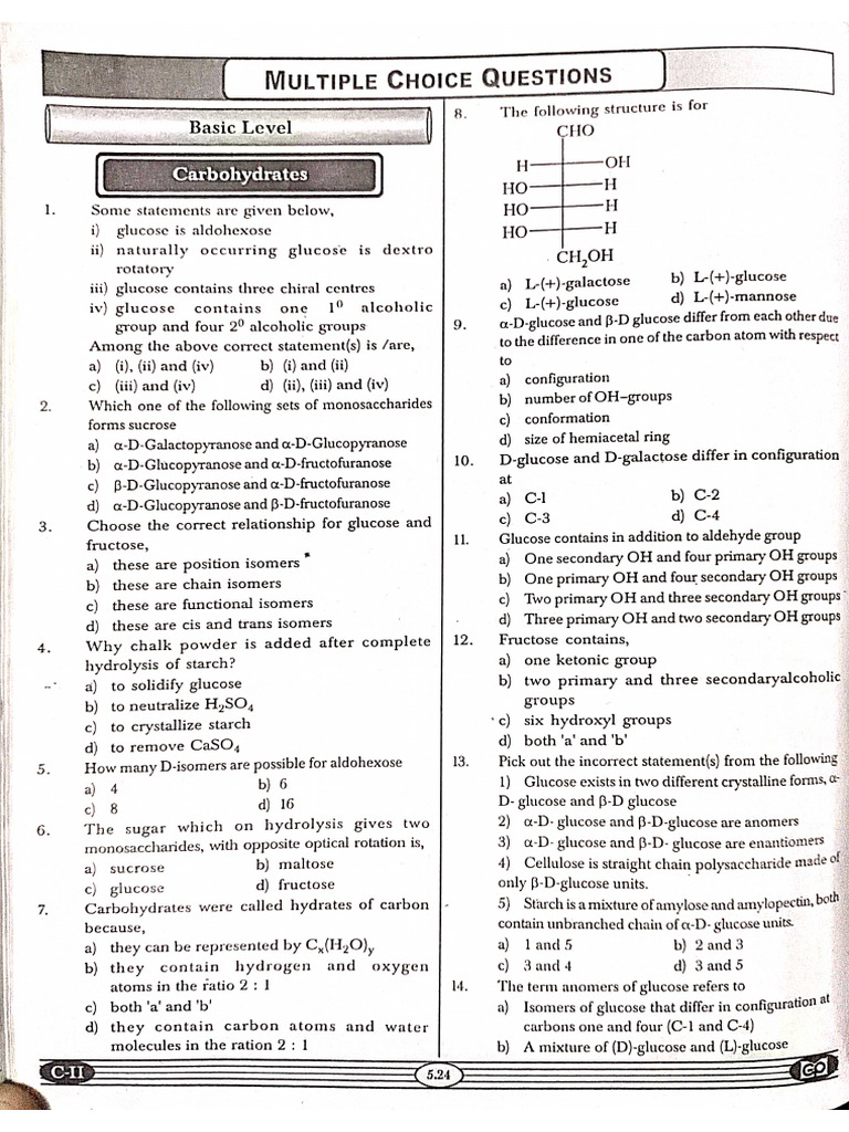 Biomolecules Mcq Practice Sheet | PDF