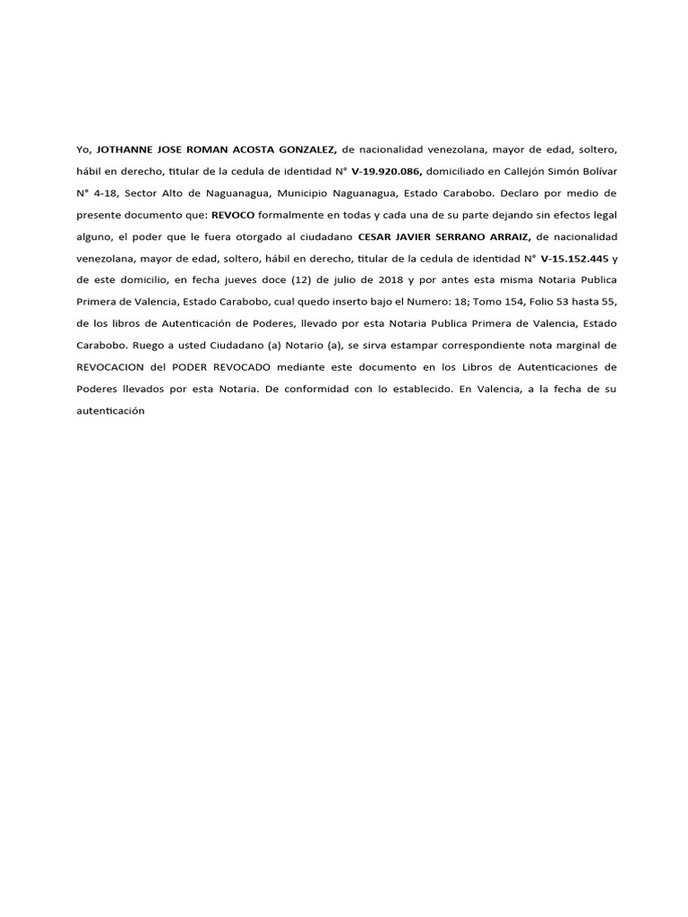 REVOCACION DE PODER 2do JOTHANNEE JOSE ROMAN ACOSTA GONZALEZ | PDF