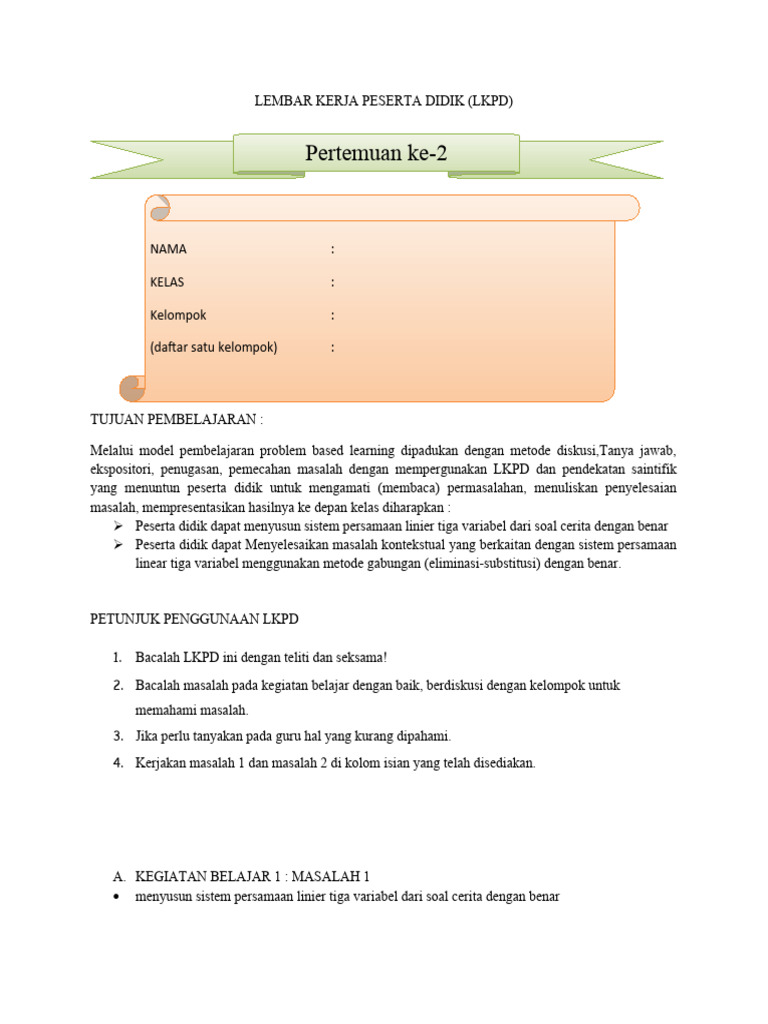 LKPD 3 (SPLTV) | PDF | Seni & Disiplin Bahasa | Kajian Bahasa Asing