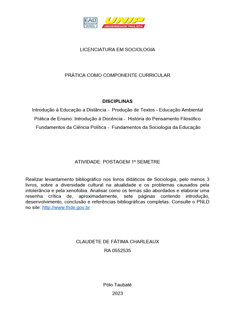 PCC 1º Semetre | PDF | Sociologia | Ciências Sociais