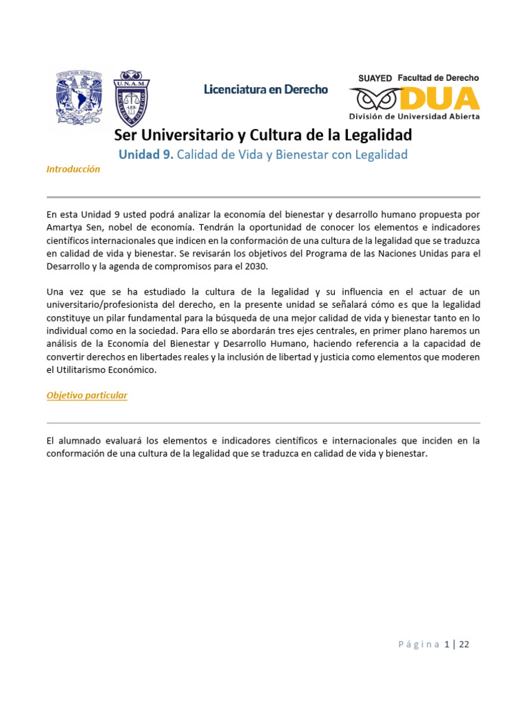 (SUCL). Unidad 9. Calidad de Vida y Bienestar Con Legalidad | PDF ...