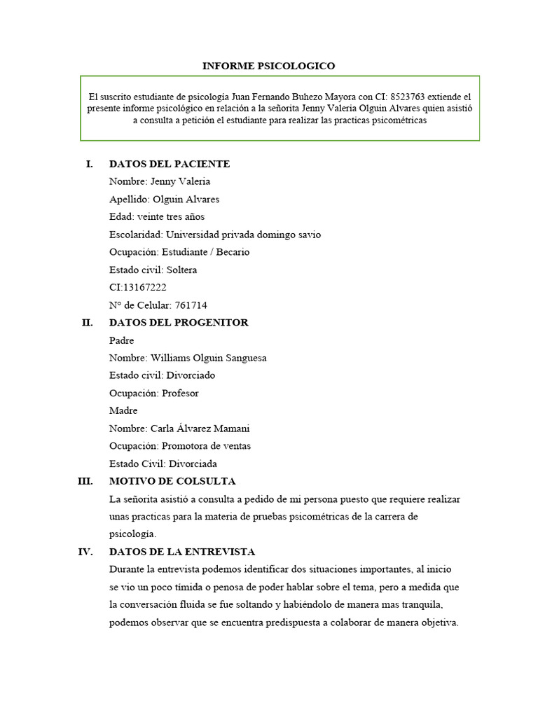 Informe Psicologico | Descargar gratis PDF | Sicología | Cociente de inteligencia