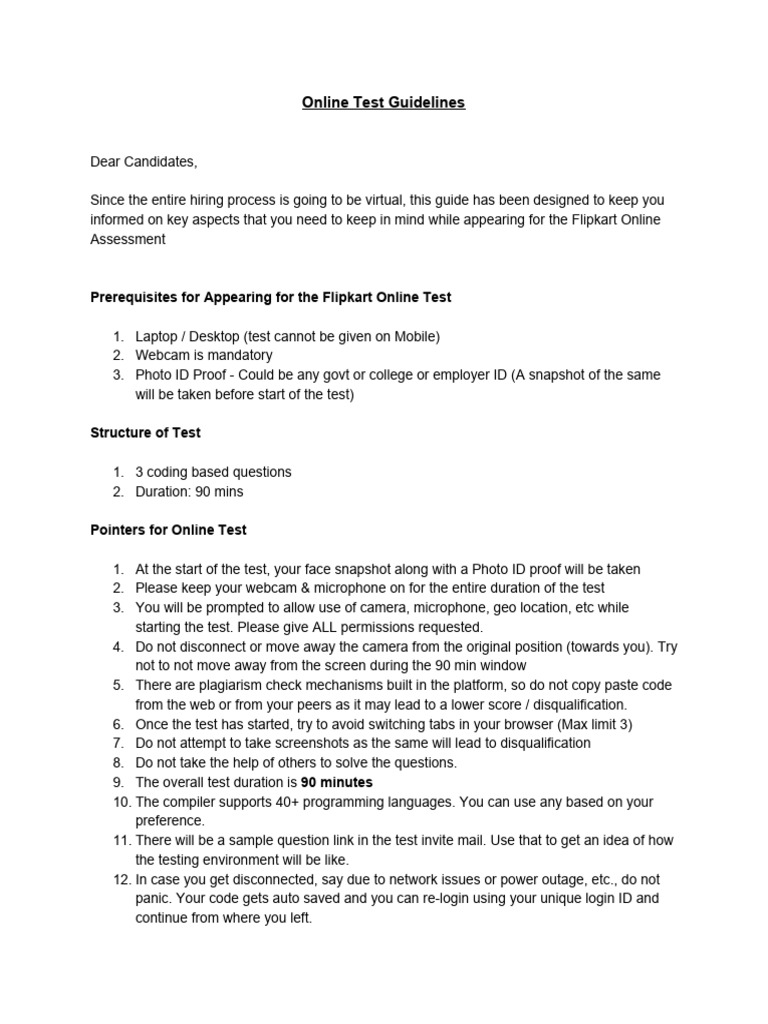 Flipkart Online Assessment Guidelines | PDF