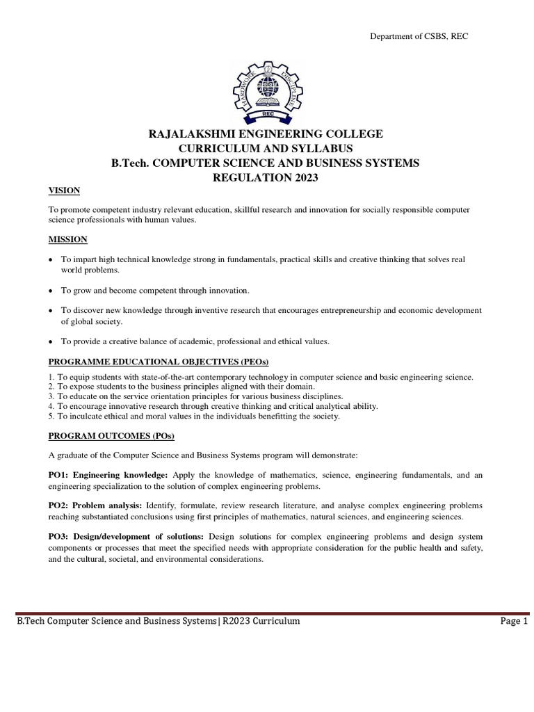 B.Tech CSBS R2023 Curriculum Guide | PDF | Probability Distribution | Engineering