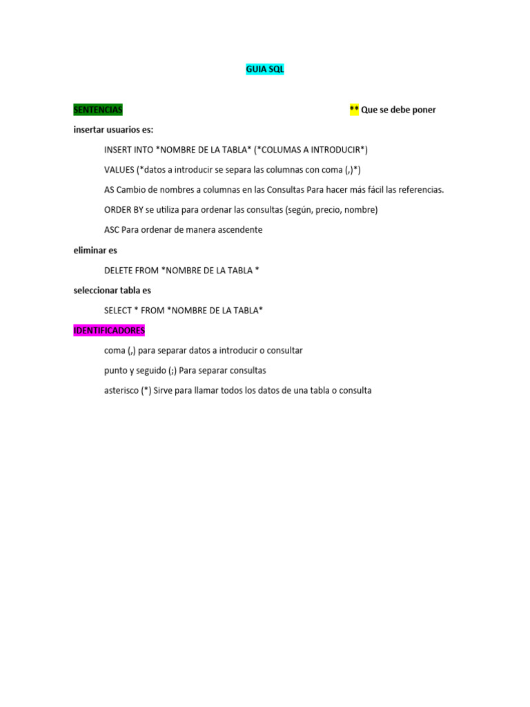 Guía Básica de Sentencias SQL | PDF