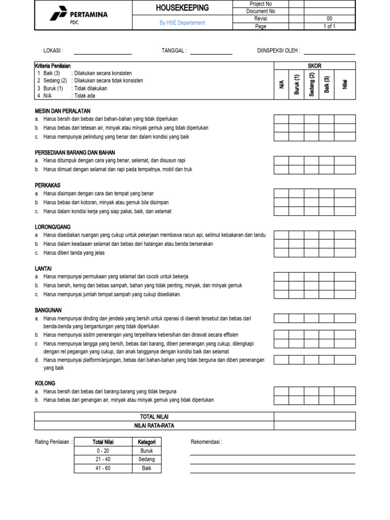 HSE housekeeping inspection form | PDF