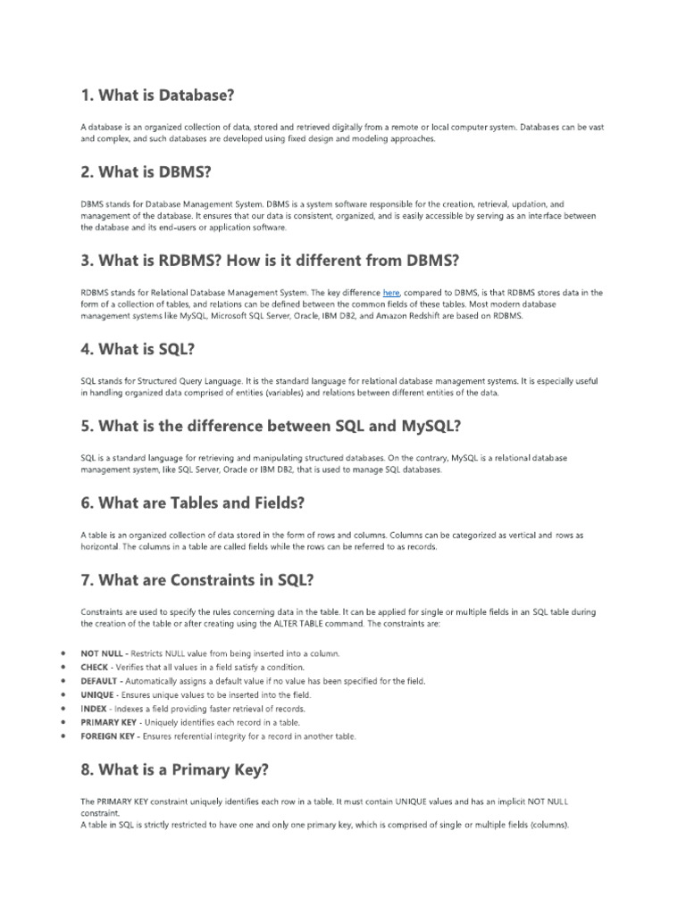 SQL N Dbms Interview Questions | PDF