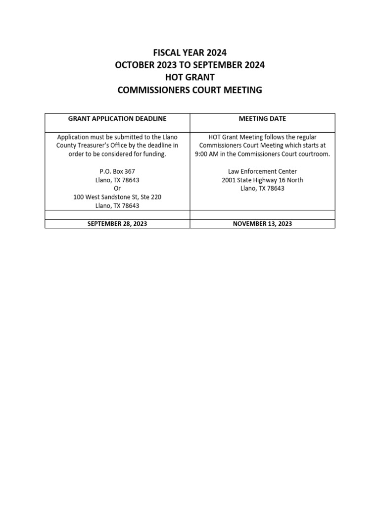 2023-2024 HOT Grant Meeting Dates | PDF