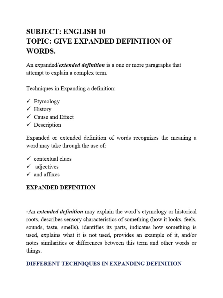 Handout For Give Expanded Definition of Words. | PDF | Word | Adjective