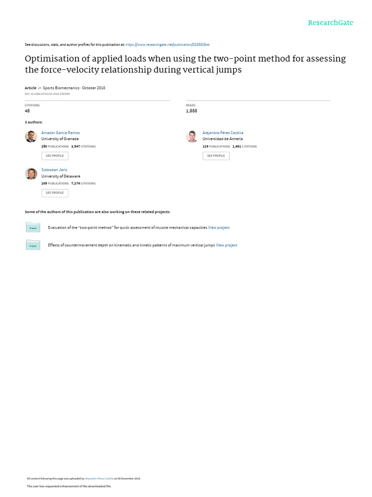 Optimisation of Applied Loads When Using The Two-Point Method For Assessing The Force-Velocity ...
