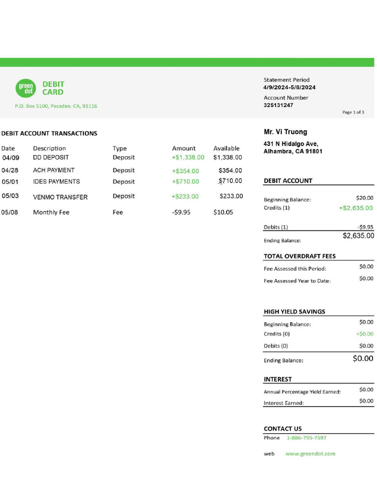 Greendot statement 1 | PDF