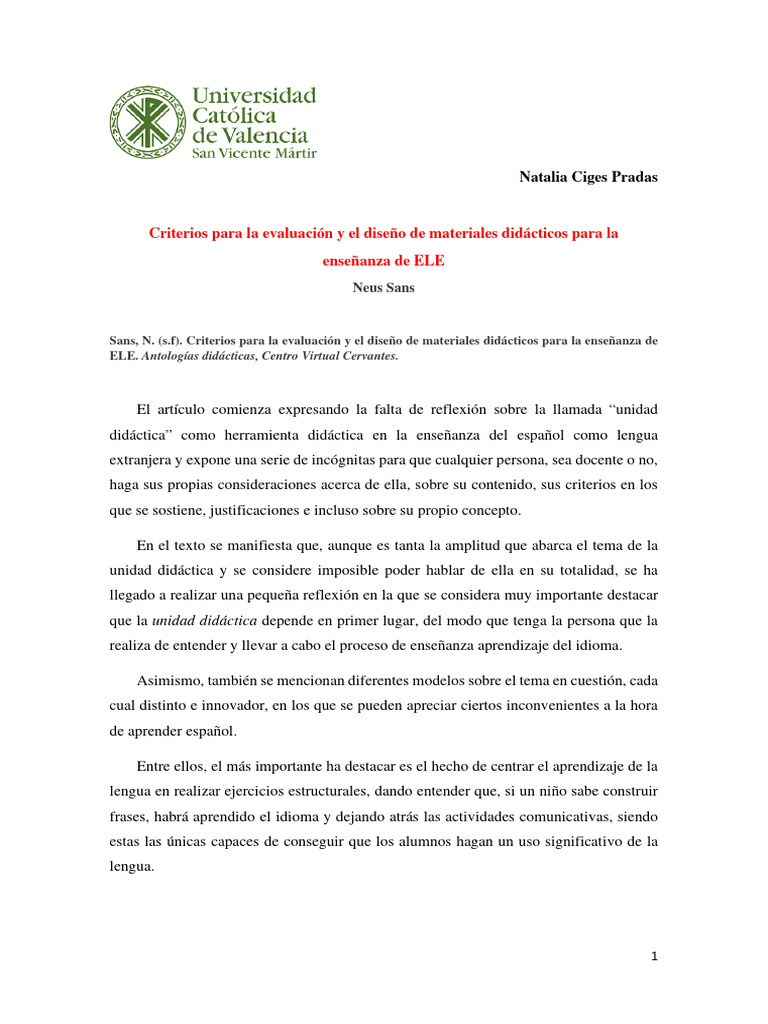 Criterios para La Evaluación y El Diseño de Materiales Didácticos para La Enseñanza de ELE | PDF ...