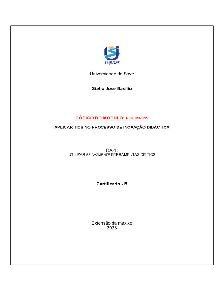 Stelio Jose Basilio-Trabalho 1 | PDF | Tecnologia da Informação e ...