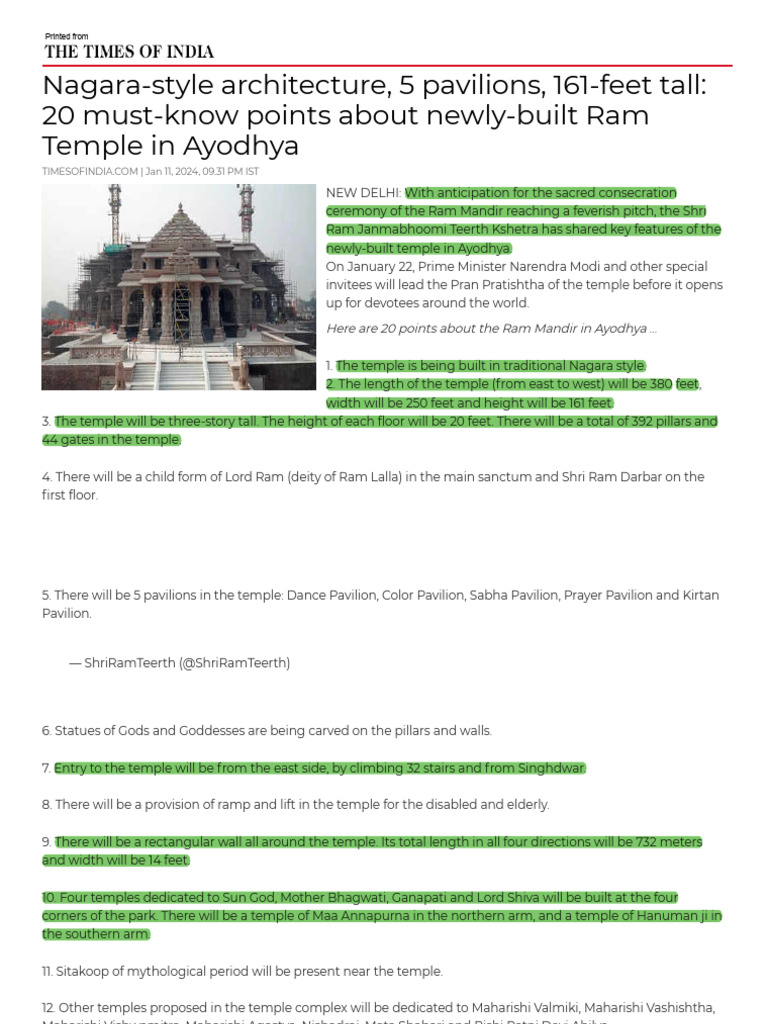 20 Must-Know Points About Newly-Built Ram Temple in Ayodhya | PDF