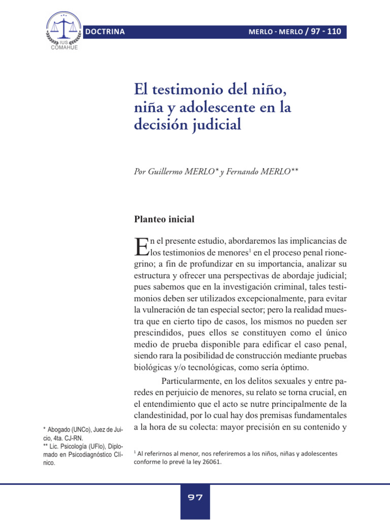El Testimonio Del Nino Nina y Adolescent | PDF | Testimonio | Jurisdicción