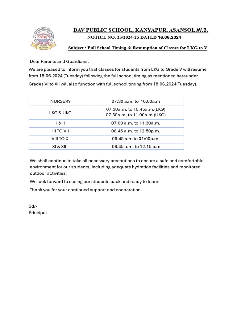 Full School Timing Notice | PDF