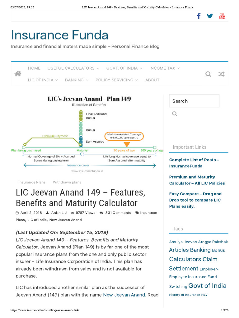 2.LIC Jeevan Anand 149 - Features, Benefits and Maturity Calculator - Insurance Funda | PDF ...