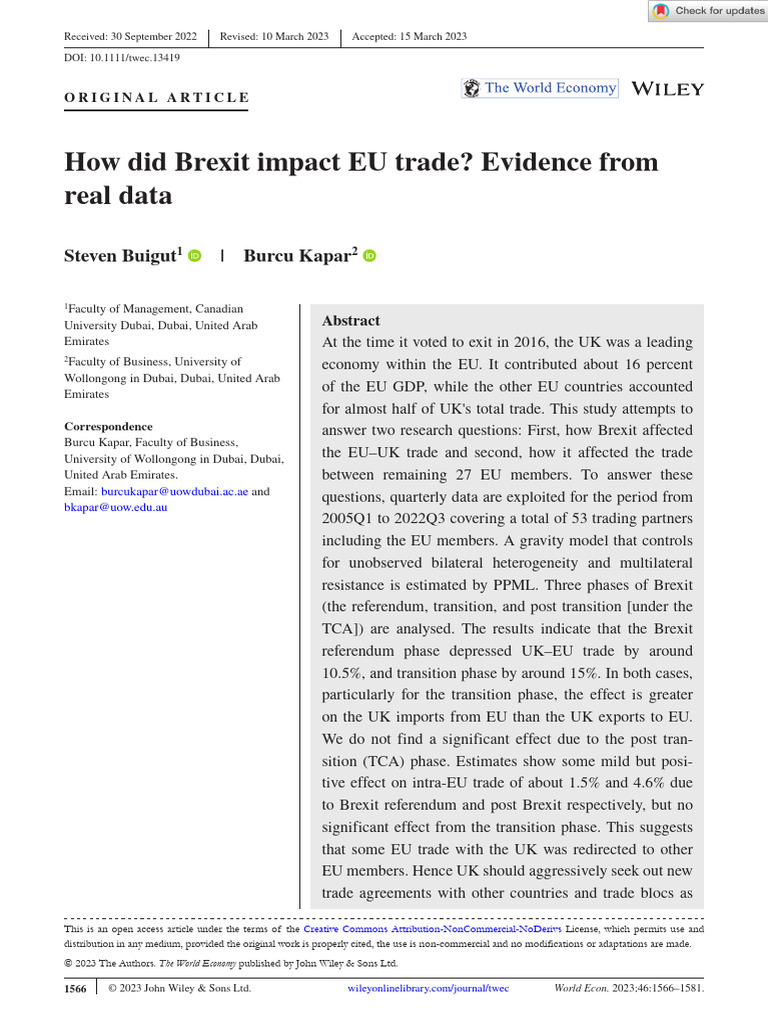 World Economy - 2023 - Buigut - How Did Brexit Impact EU Trade Evidence ...