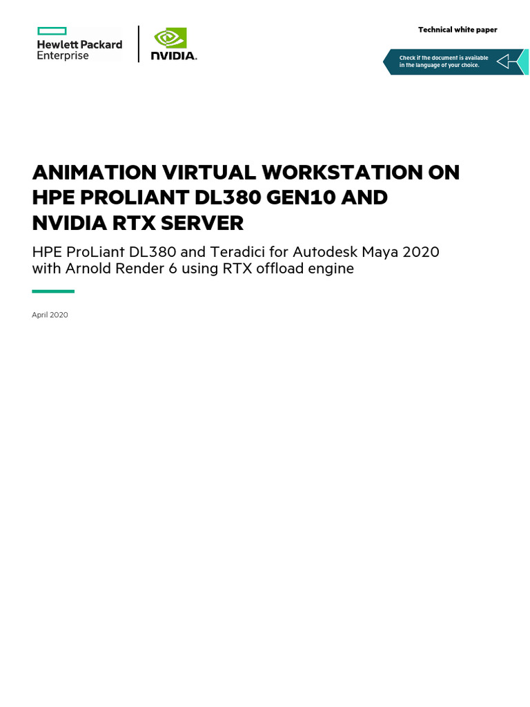 Animation Virtual Workstation On HPE ProLiant DL380 Gen10 and NVIDIA ...