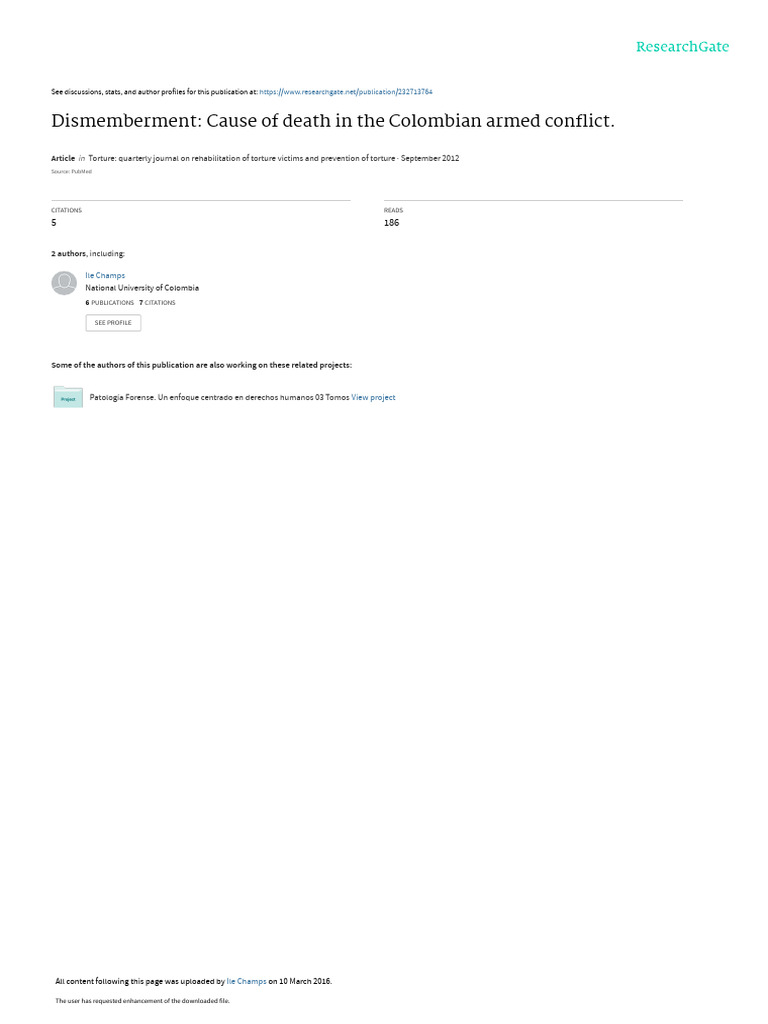 Morcillo-Méndez, Campos - Unknown - Dismemberment Cause of Death in The Colombian Armed Conflict ...