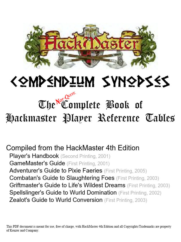 Complete Book of Player Reference Tables | PDF | Elf (Dungeons ...