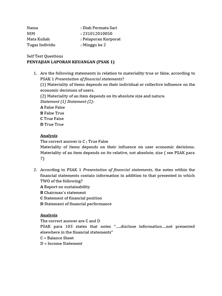 PSAK 1: Financial Statement Presentation | PDF | Balance Sheet | Equity ...