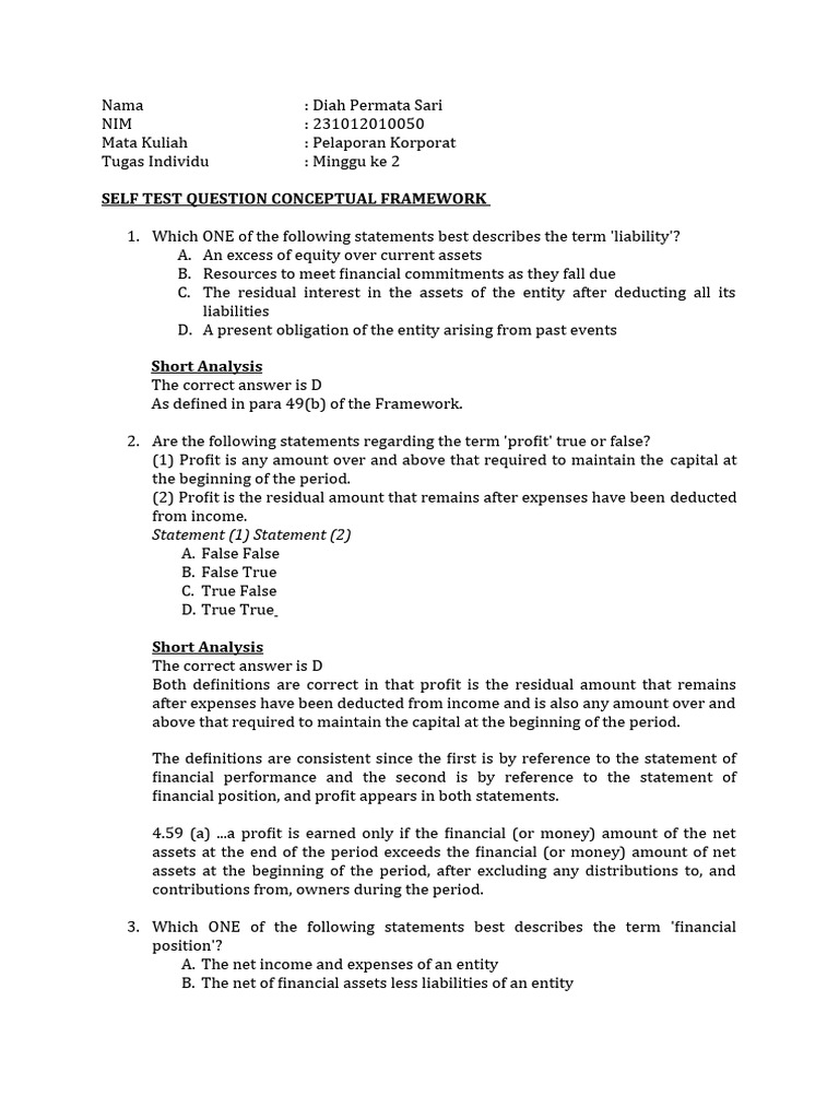 Corporate Reporting Self-Test Questions | PDF | Financial Statement ...