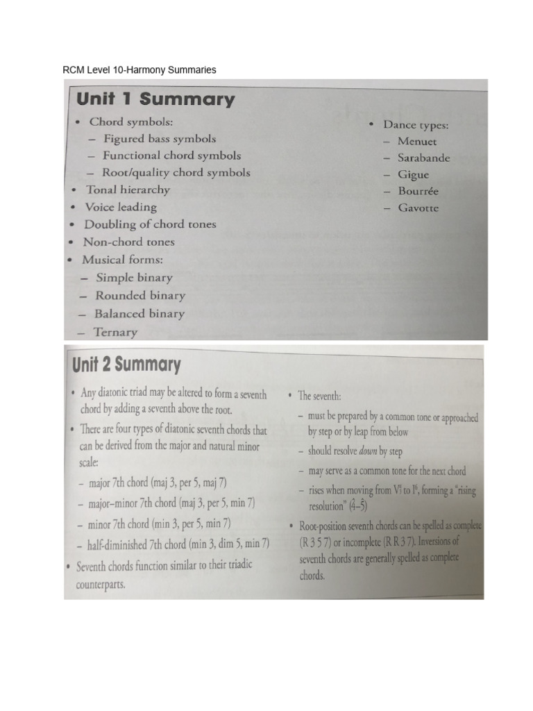 RCM Level 10-Harmony Summaries | PDF