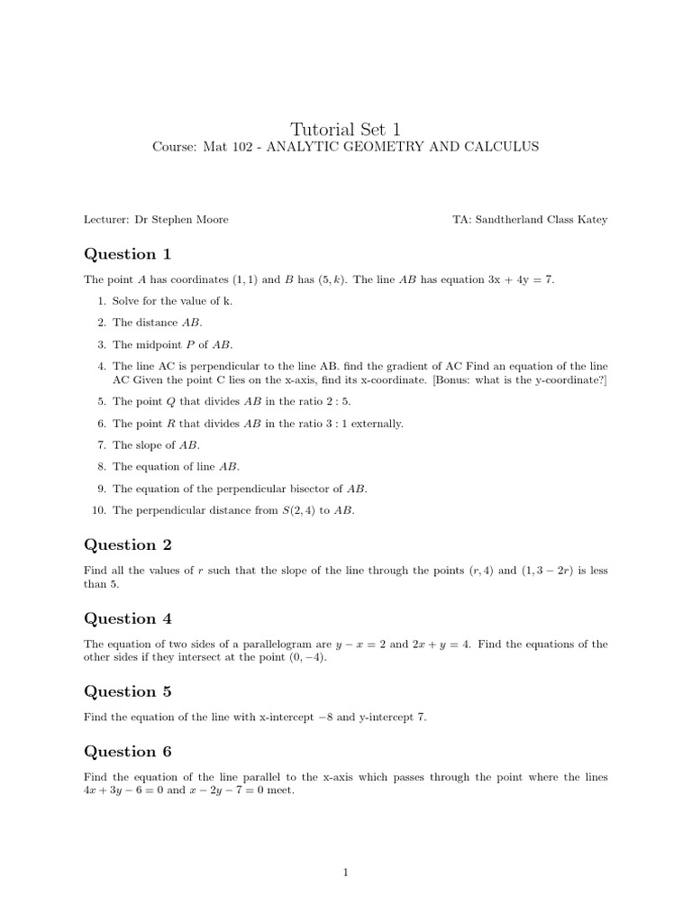 MAT_102_TUTORIAL_SET (1) | PDF | Mathematical Concepts | Mathematics