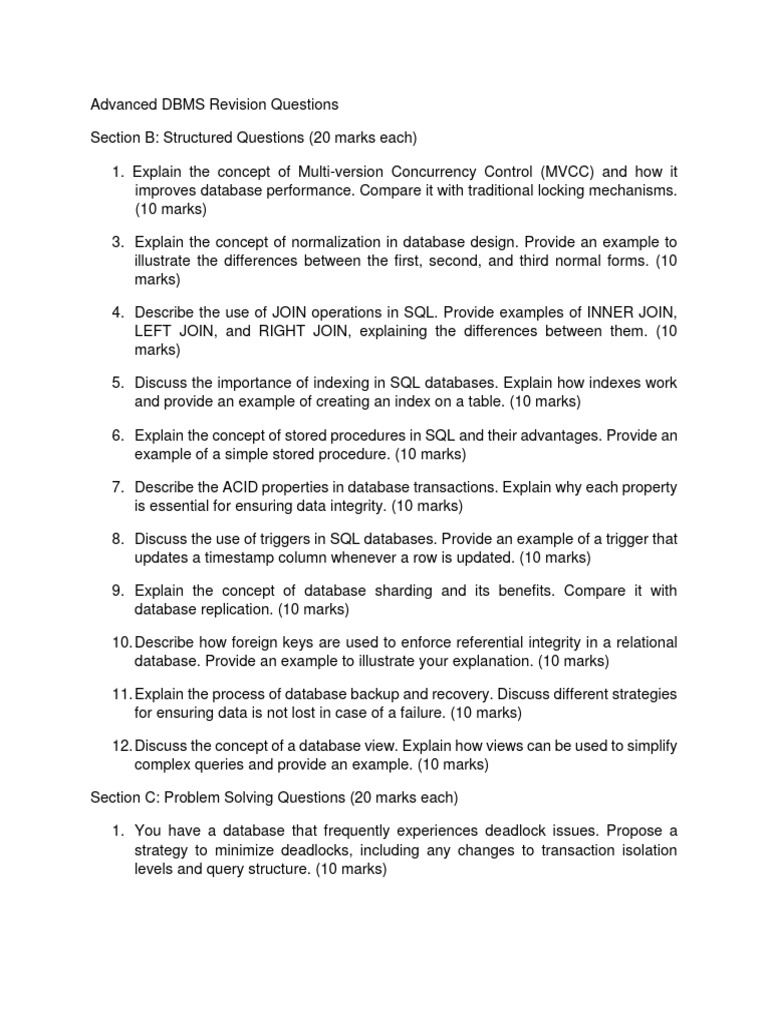 Advanced DBMS Revision Questions - 011507 | PDF | Database Index | Databases