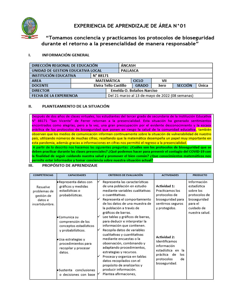 EDA #01 Mat. 3ero | PDF | Ecuaciones | Estadísticas
