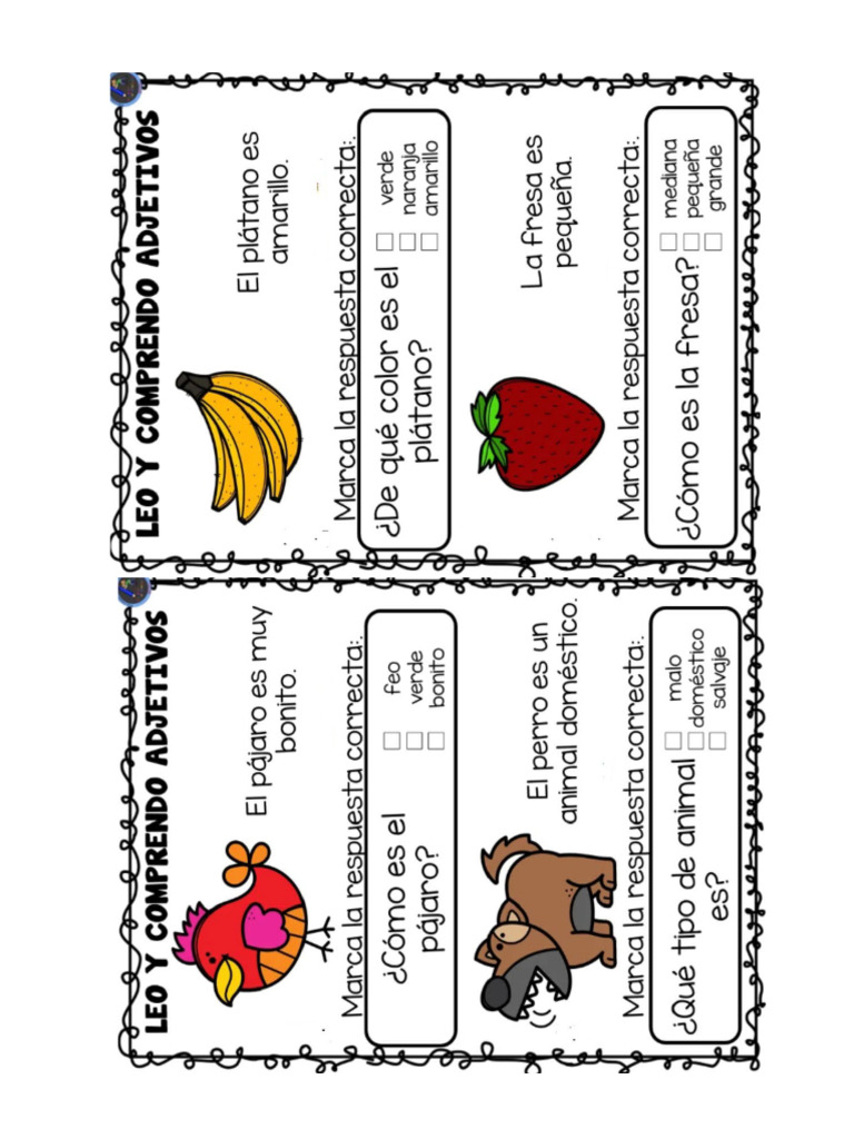 Ficha Recortable Adjetivos | PDF