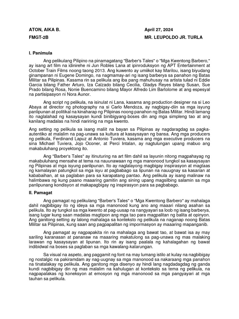 Aton, Aika B. - FMGT 2B (Barber's Tale) | PDF