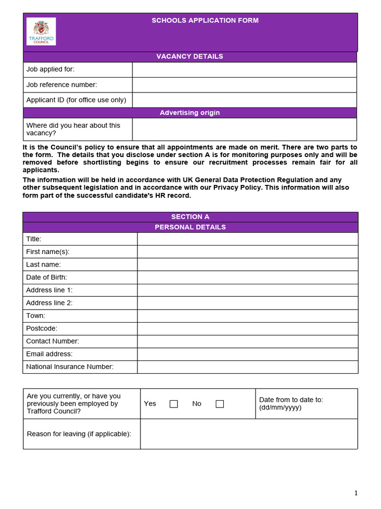 Trafford Lhs Schools Dbs Application Form 2021 Pdf Employment