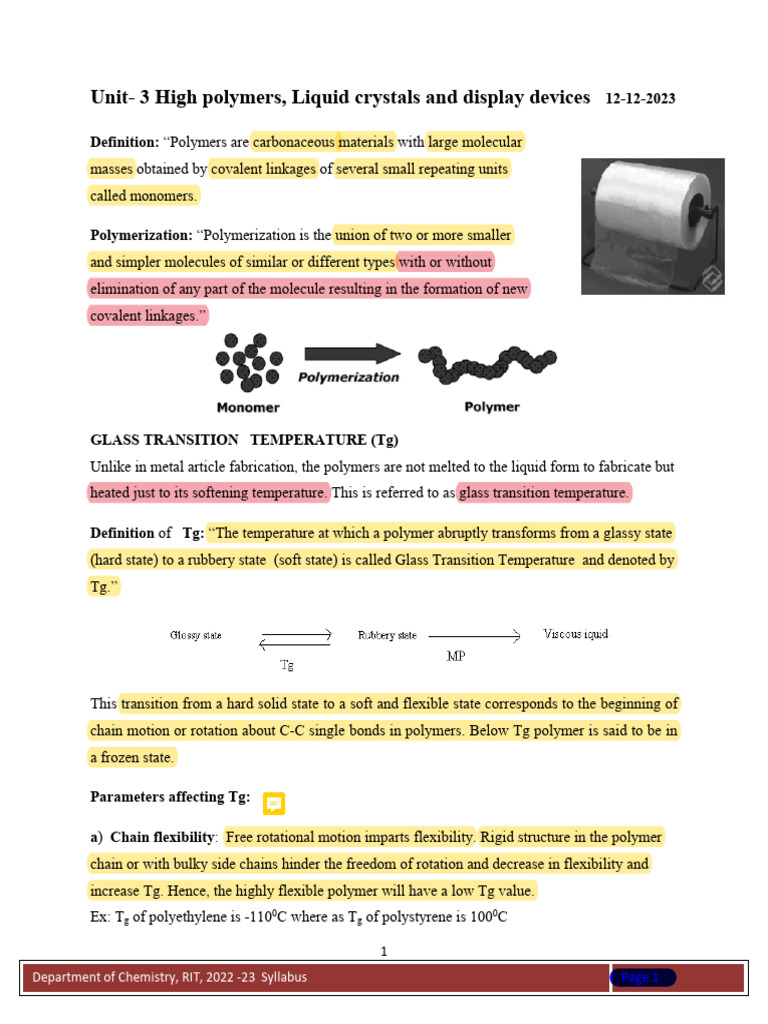 3.unit - 3, Polymers, Liquid Crystals, Display | PDF | Liquid Crystal ...
